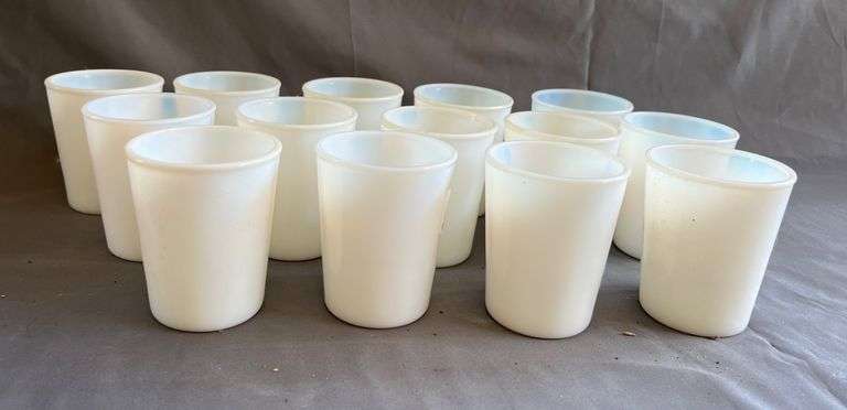 14 Opaque milk glass Cups, 3.5”H - Metzger Property Services, LLC