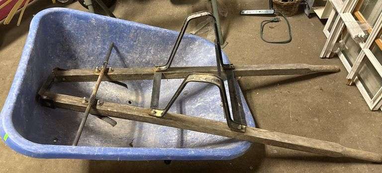 Disassembled Wheelbarrow with Blue Plastic Basin and Metal Frame ...