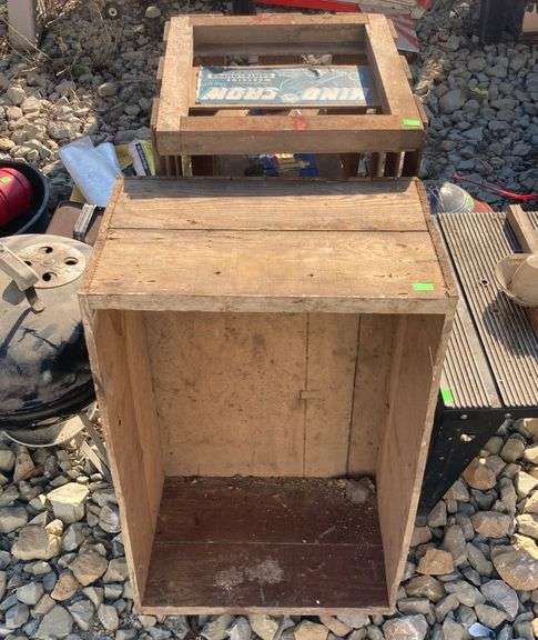 2 Rectangular Rustic Wood Crates with Slatted Construction, One with ...