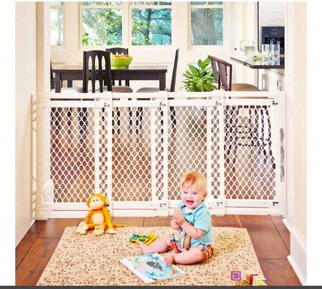 Extra-Wide Gate in Ivory with Mesh Design - Metzger Property Services, LLC