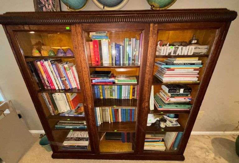 Glass-Front Bookcase with Carved Molding- NO Contents Included 57×61 ...