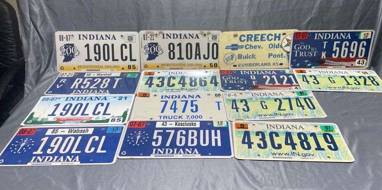 14 Indiana License Plates from Various Years, 1980s-2000s - Metzger ...