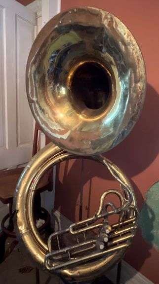 Brass Sousaphone with Three Valve Configuration, some visible surface ...
