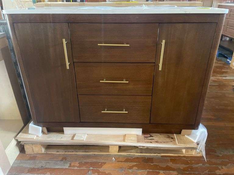 Bathroom Vanity with Marble-Style Top, Single Basin, Vanity Trim (49×4 ...