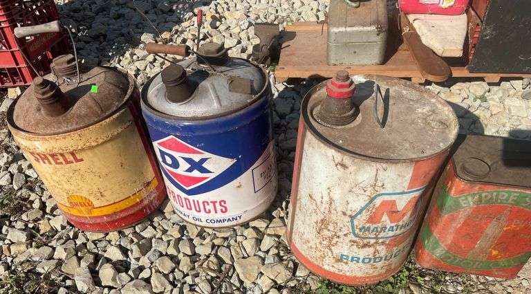 4 Metal Oil Cans Featuring Shell, DX, Marathon & Empire State Logos ...