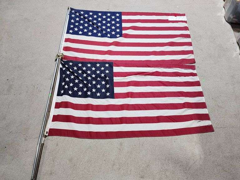 Two 50 Star American Flags, Polyester-Cotton Blend, and Eagle Finial, 3 ...