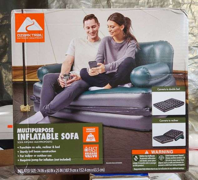 Ozark Trail Multipurpose Inflatable Sofa with Fast Inflation Pump 74″ x ...