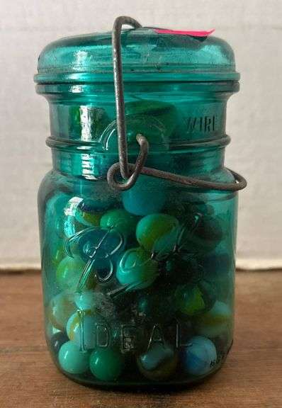 Ball Ideal Aqua Glass Jar with Wire Bail Closure and Assorted Glass ...