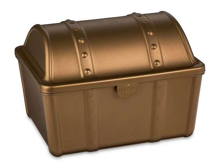 Gold-Tone Plastic Chest Shaped Storage Box. 9”W x 7.5”D x 6.5”H ...