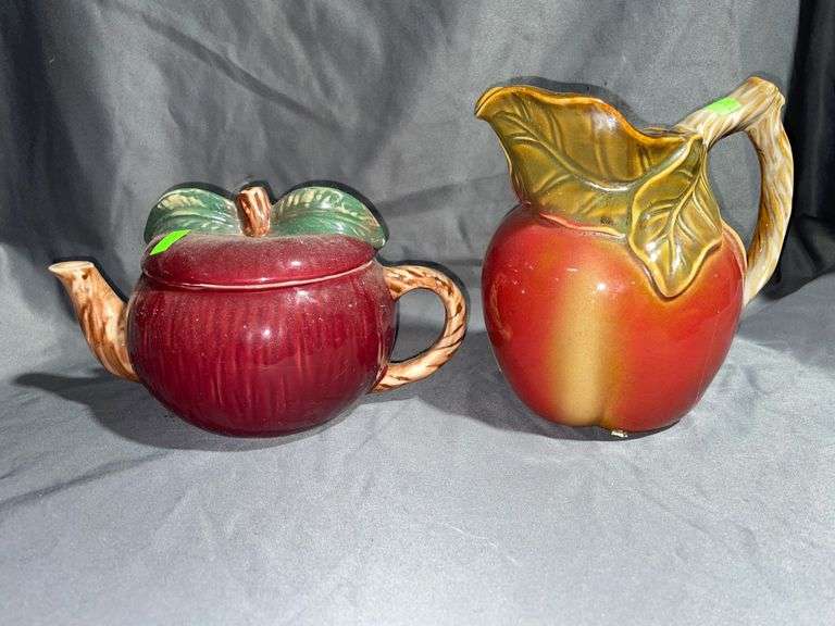 Apple-Themed Ceramic Teapot and Pitcher with Leaf Handles 5”-7”H ...