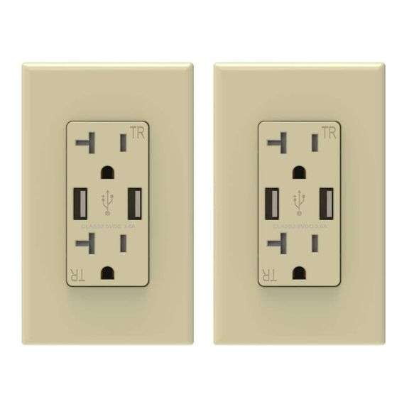 ELEGRP - 3.6 Amp USB Dual Type A In-Wall Charger with 20 Amp Duplex ...