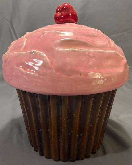Cupcake-Themed Cookie Jar with Cherry Accent, 11.5″ - Metzger Property ...