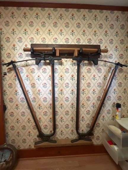 Wall-Mounted Adjustable Stanchions with Cast Iron and Wood Construction ...