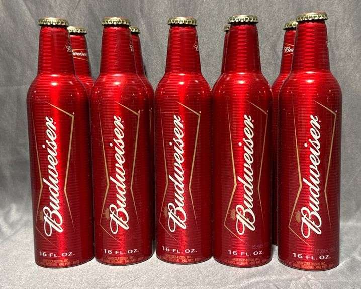 (10) Budweiser Aluminum Bottles, 16oz, 9.5in Tall - Metzger Property ...