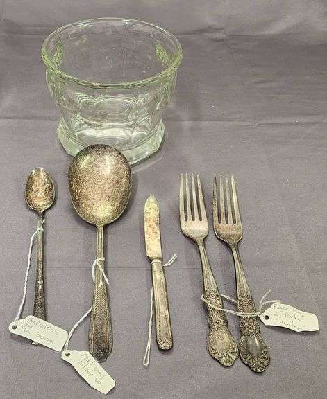 Glass Vase with Tarnished Silver-Plated Flatware Inc. Roger Bros and ...