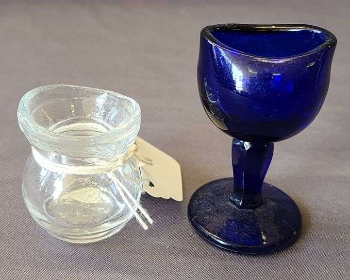 Clear Glass and Cobalt Blue Eye Wash Cups by John Bull and Glass Co ...