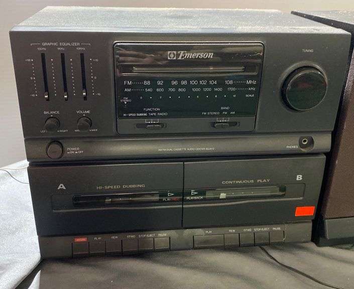 Emerson AM/FM Dual Cassette Audio Center AS2612 with Speakers, 12”x8 ...