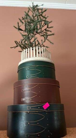 Stack of 3 Oval Nesting Storage Boxes with Artificial Miniature Tree ...