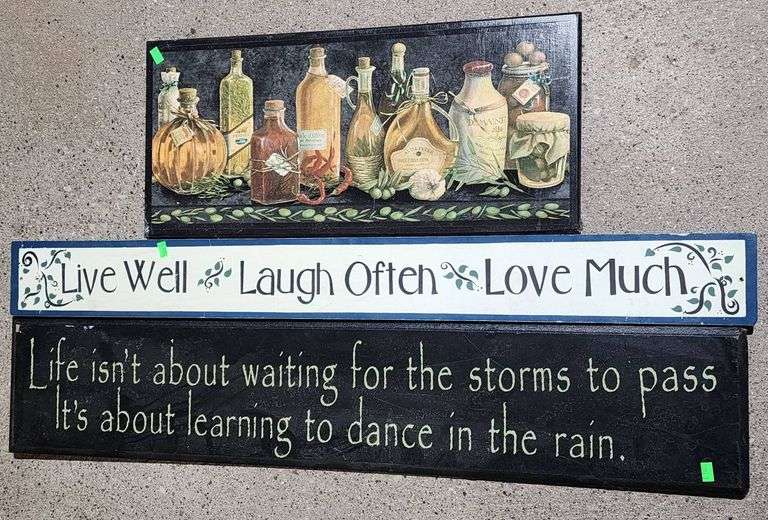 3 Rectangular Wall Plaques with Inspirational Text and Floral Artwork ...