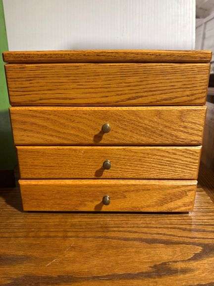 Oak Storage Box with Hinged Lid and 3 Drawers, 11x8x10 - Metzger ...