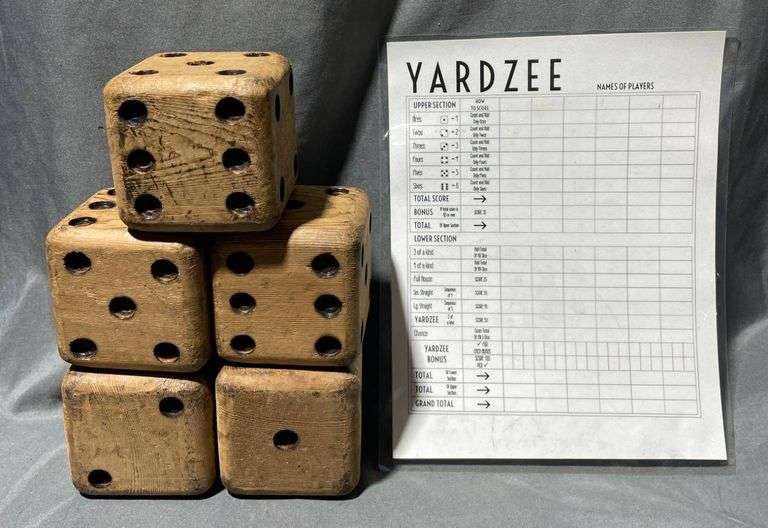 Yardzee Game with Bucket, 5 Oversized Wood Dice, and Score Sheets ...