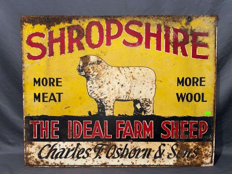 ‘Shropshire: The Ideal Farm Sheep,’ Painted Tin Advertising Sign, 28 ...