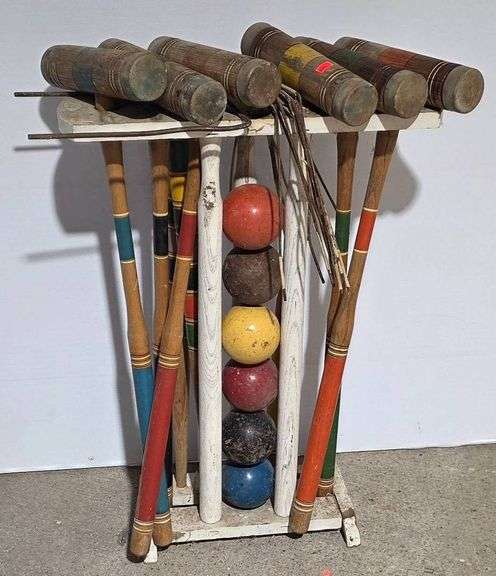 Croquet Game with Mallets, Balls, and Stand, 25.5″ H - Metzger Property ...