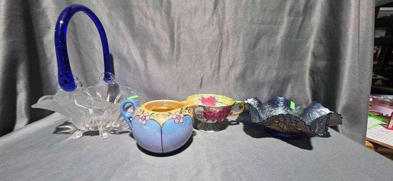 Fine China & Glass Items Including Japanese Teacup & Glass Basket ...