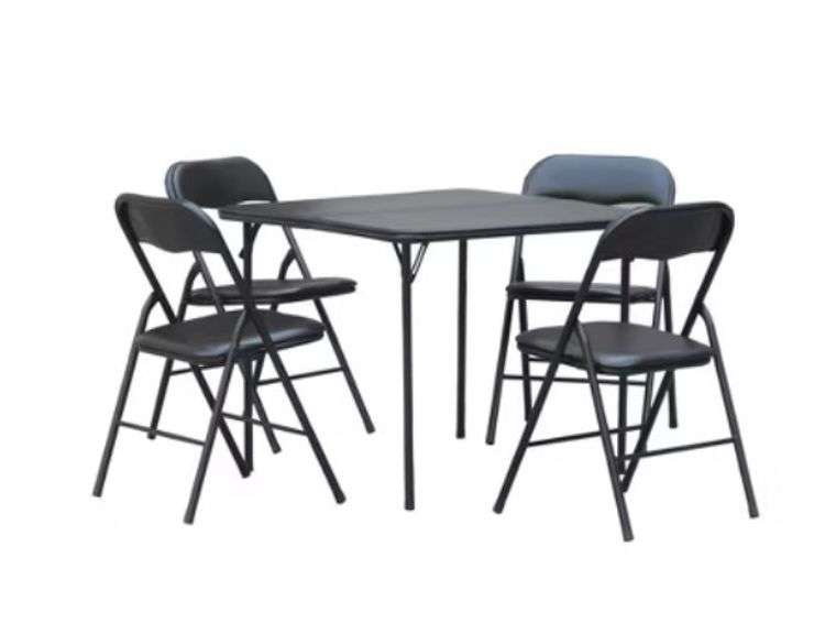 5-Piece Black Padded Folding Table and Chairs by Peakform - Metzger ...