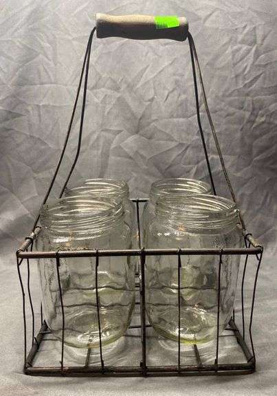 Metal Basket with Wood Handle & 4 Glass Jars - Metzger Property ...