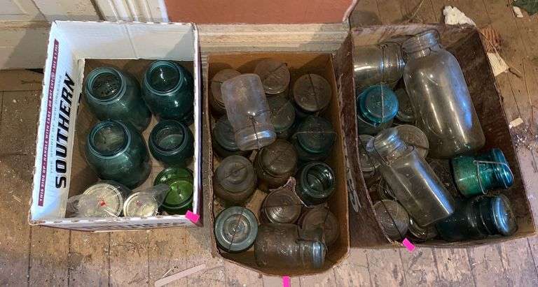 Blue & clear Glass canning Jars with Lids and Wire Closures, varying ...
