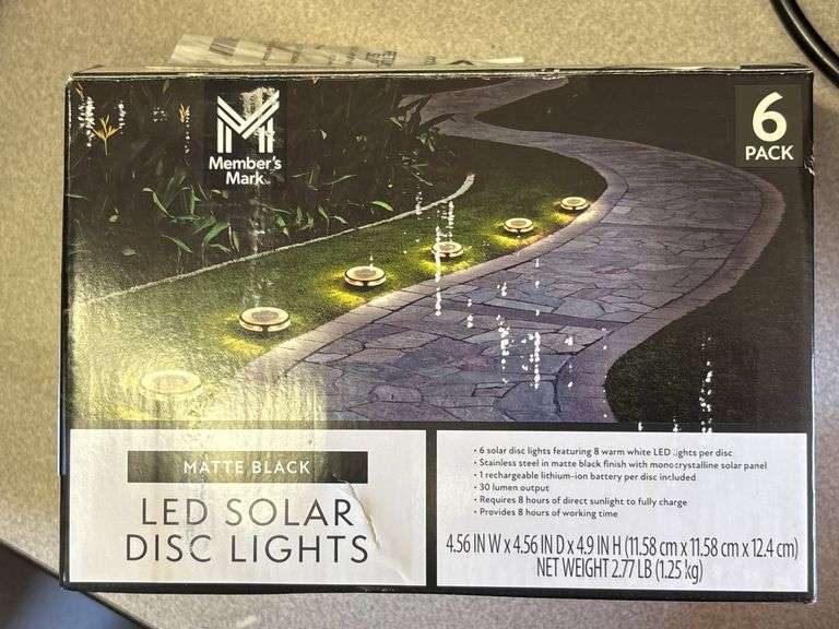Member’s Mark LED Solar Disc Lights, Matte Black, Pack of 6. 4.56”W X 4 ...
