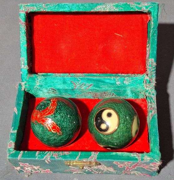 Silk-Covered Box with Chinese Baoding Balls Featuring Yin-Yang and ...