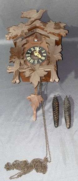 German Cuckoo Clock With Leaf and Bird Motif by Schnco Clock Mfg Co Inc ...