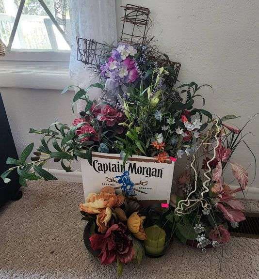 Artificial Floral Arrangement in Captain Morgan Box with Decorative ...