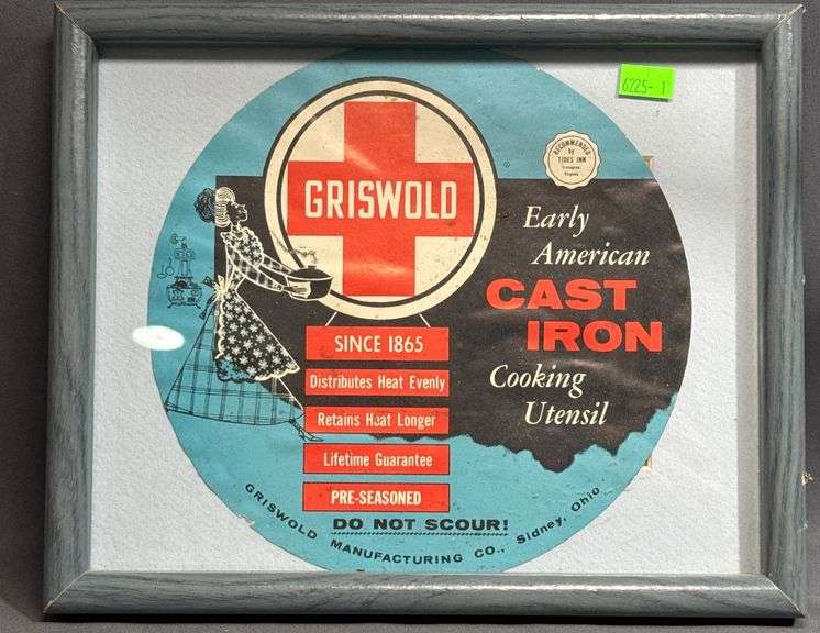 Griswold Cast Iron Advertising Sign Framed 11”x9” - Metzger Property ...