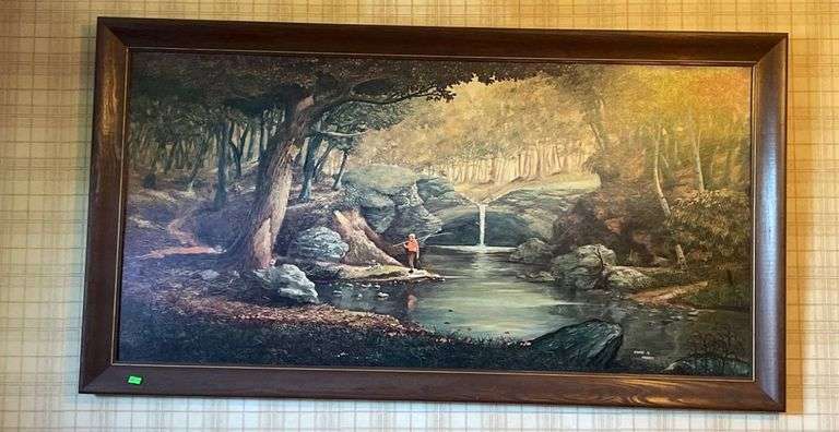 Framed Landscape Painting by Duane R. Probus, Wall-Mounted Barometer ...