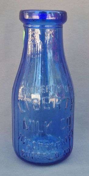 Liberty Milk Co. Cobalt Blue Glass Milk Bottle with Embossed Lettering ...