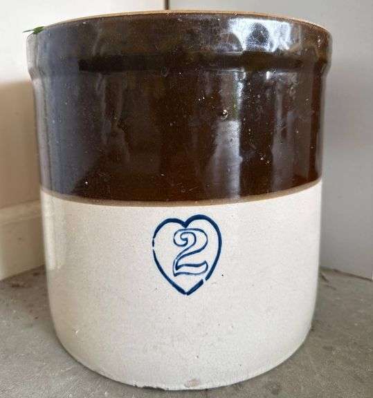 No. 2 Two Tone Stoneware Crock with Printed Heart Design - Metzger ...
