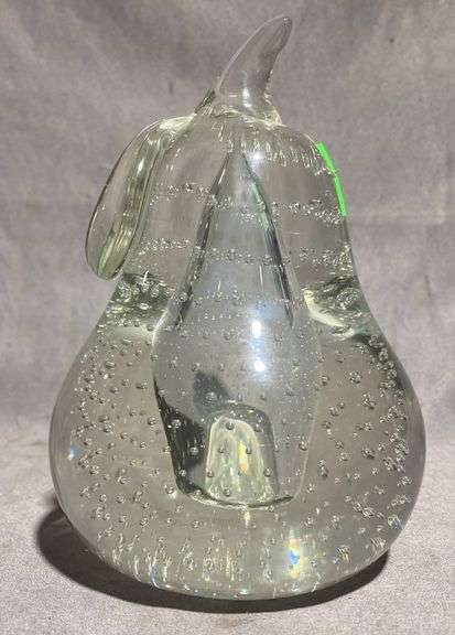Clear Glass Pear Paperweight with Controlled Bubble Design, 6”x4 ...