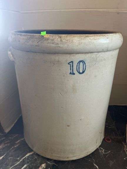 Stoneware Crock with Handles and Blue ’10’ Marking, 15″x16.5″ - Metzger ...