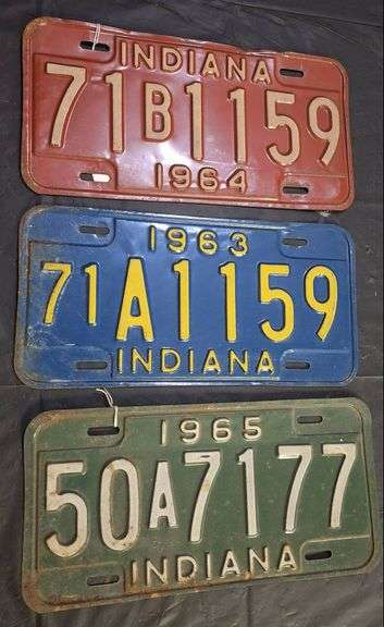 Indiana License Plates from 1963, 1964, and 1965 in Red, Blue, and ...