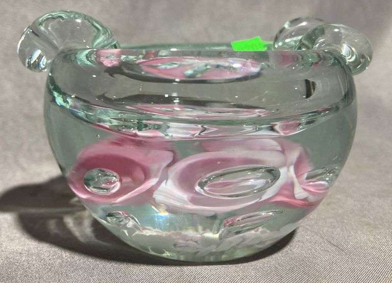 Clear Glass Paperweight with Pink and White Floral Design Inside, 3.5 ...