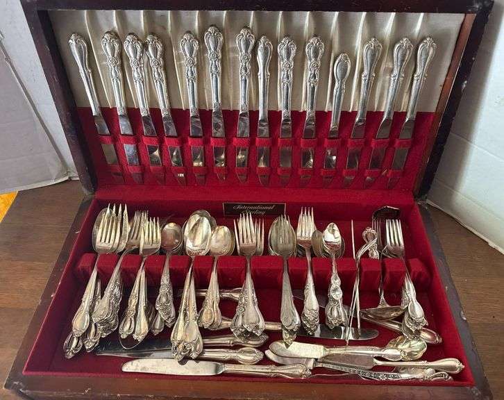 Rogers Bros. 1847, WM Rogers & Assorted Flatware in Wood Storage Chest - Metzger Property ...