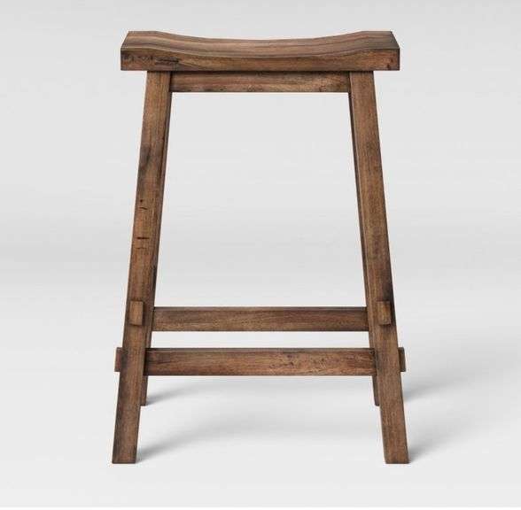 Rectangular Saddle-Style Bar Stool with Natural Wood Finish - Metzger ...