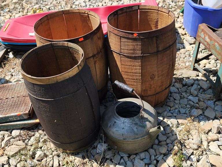 Wood Keg Barrels and Tea Pot - Metzger Property Services, LLC
