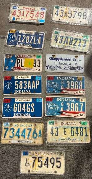 13 – Indiana License Plates with Various Designs & Years, 1993-2015 ...