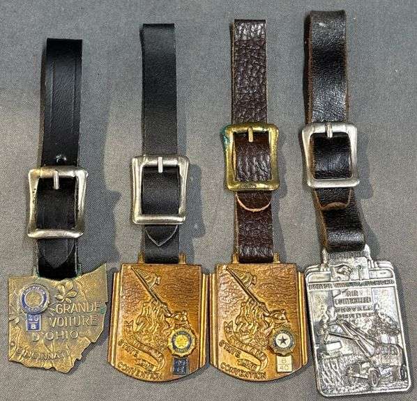 4 Metal Watch Fobs with Leather Straps and Buckles Inc. Grande Voiture ...