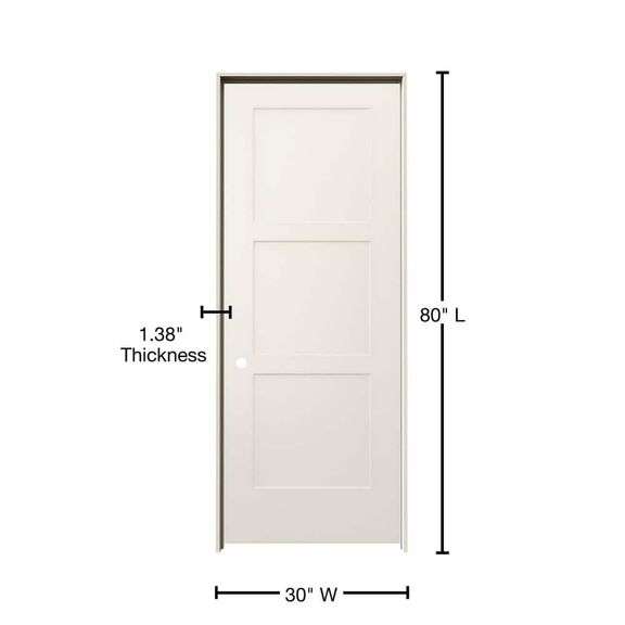 JELD-WEN - 30 in. x 80 in. 3 Panel Birkdale Primed Right-Hand Smooth ...