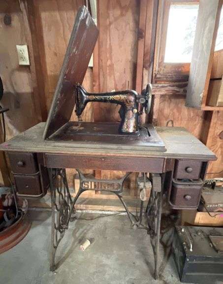 Singer Treadle Sewing Machine with Dayton Motor and Accessories ...